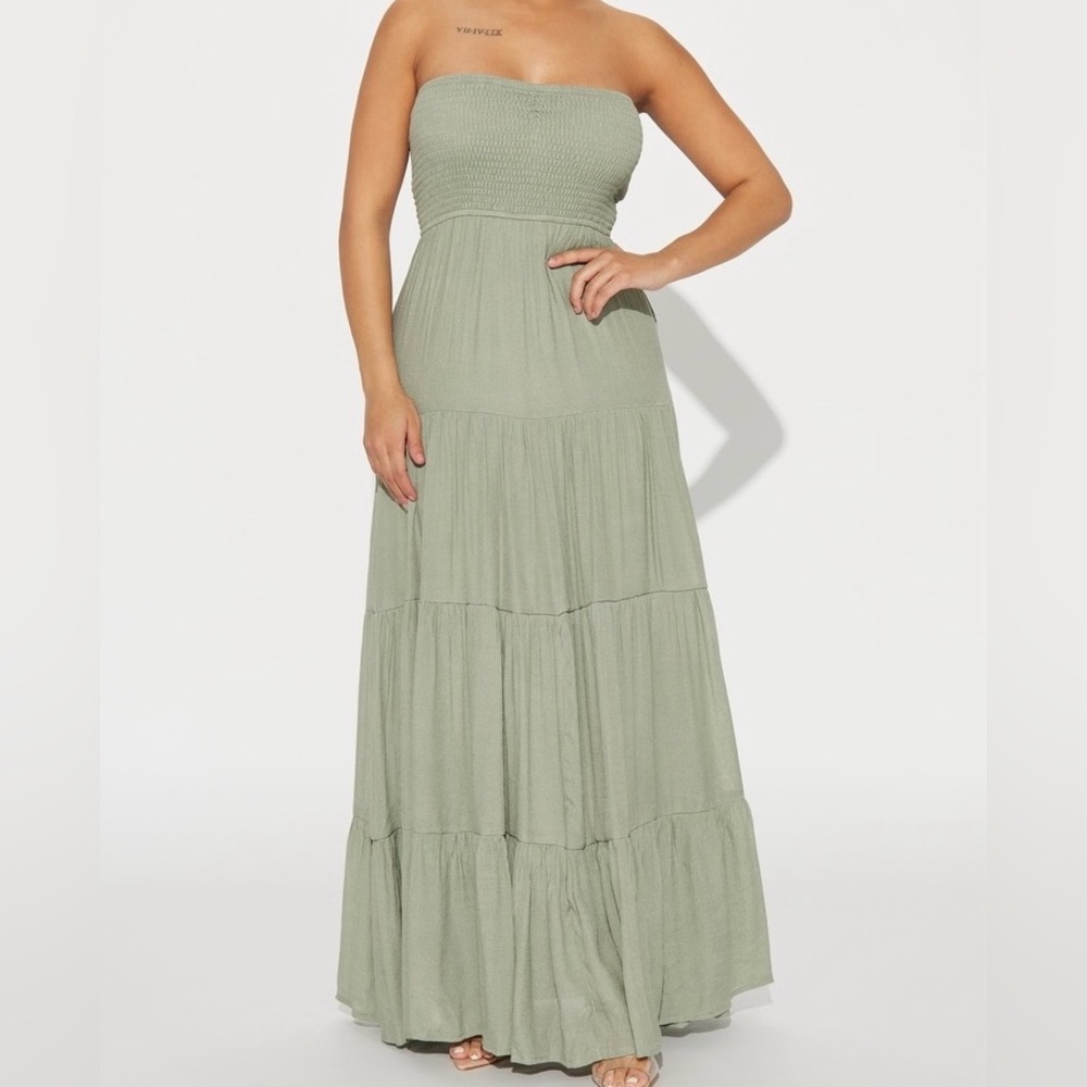 New. Sage Green Strapless Maxi Dress - Gem